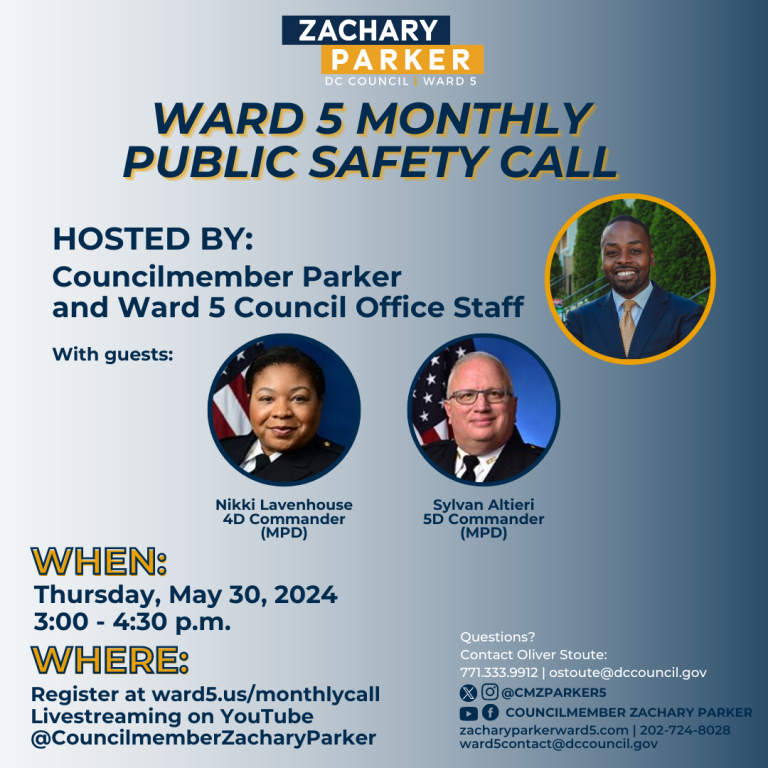Upcoming Events – Official Website of Ward 5 Councilmember Zachary Parker